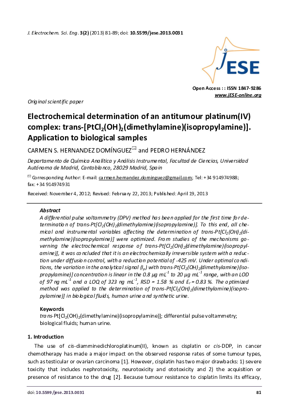 (PDF) Electrochemical determination of an antitumour platinum(IV ...