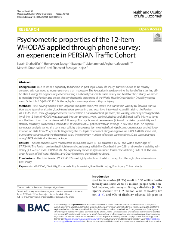 (PDF) Psychometric properties of the 12-item WHODAS applied through ...