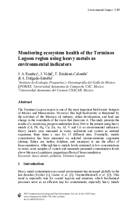 (PDF) Ecosystem Health in Terminos Lagoon: Heavy Metal Monitoring