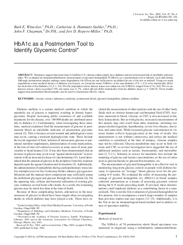 (PDF) HbA1c as a Postmortem Tool to Identify Glycemic Control