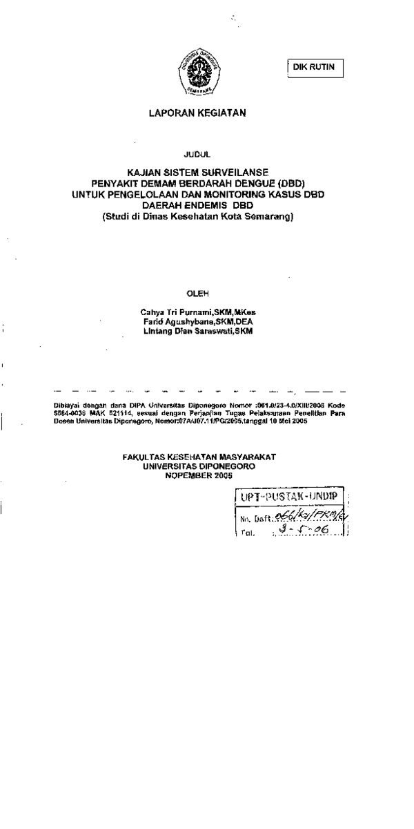 (PDF) KAJIAN SISTEM SURVEILANSEPENYAKIT DEMAM BERDARAH DENGUE (DBD)UNTUK PENGELOLAAN DAN ...