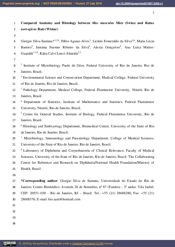 (PDF) Compared Anatomy and Histology between Mus musculus Mice (Swiss ...
