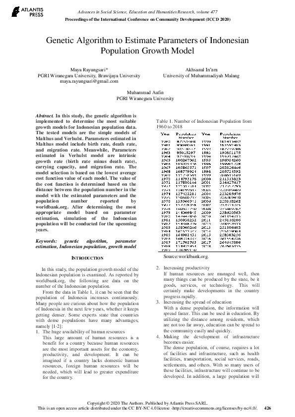 (PDF) Genetic Algorithm to Estimate Parameters of Indonesian Population ...