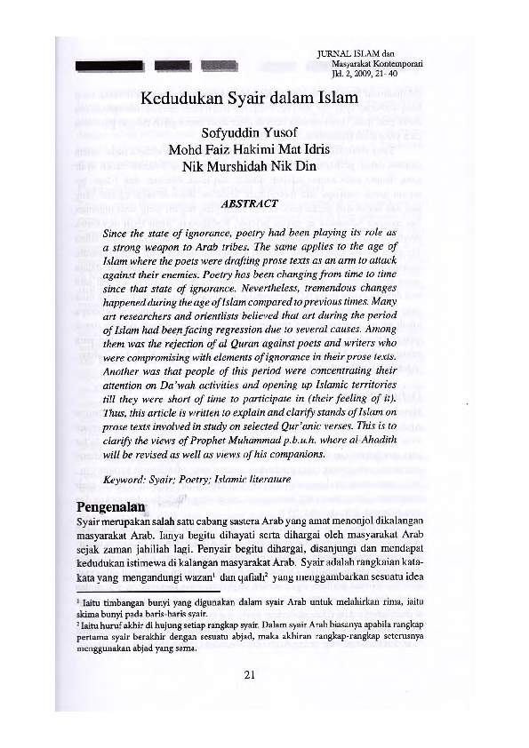 (PDF) Kedudukan Syair dalam Islam