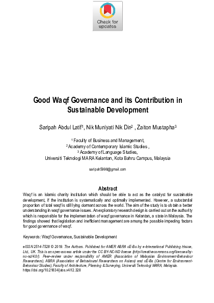 (PDF) Good Waqf Governance and its Contribution in Sustainable Development