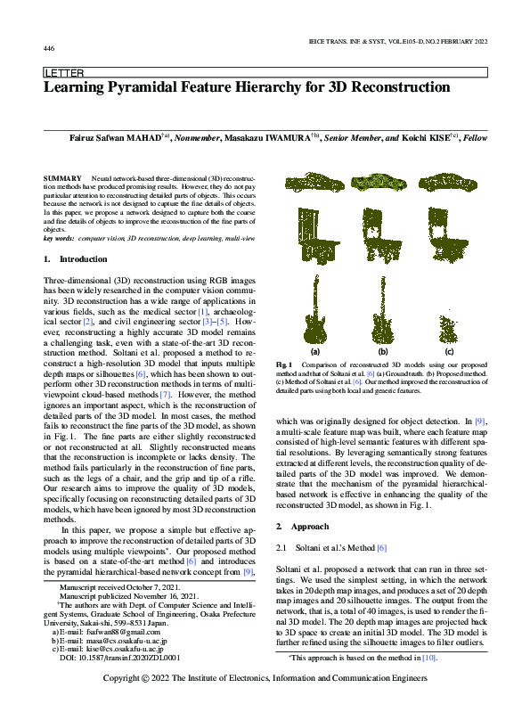 (PDF) Learning Pyramidal Feature Hierarchy for 3D Reconstruction