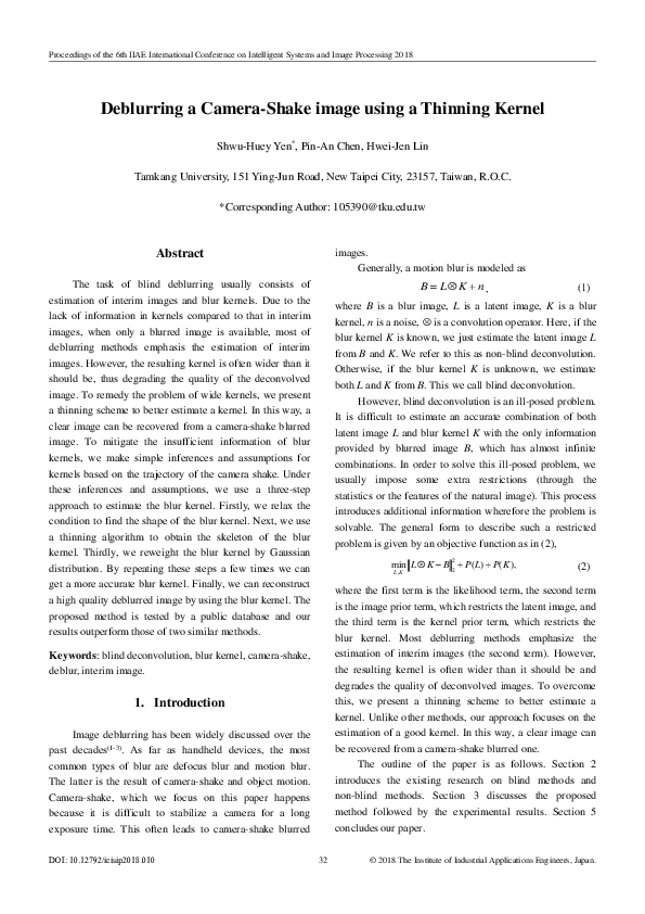 (PDF) Deblurring a Camera-Shake image using a Thinning Kernel