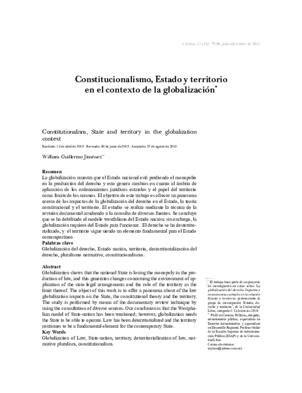 (PDF) Constitucionalismo, Estado y territorio en el contexto de la ...
