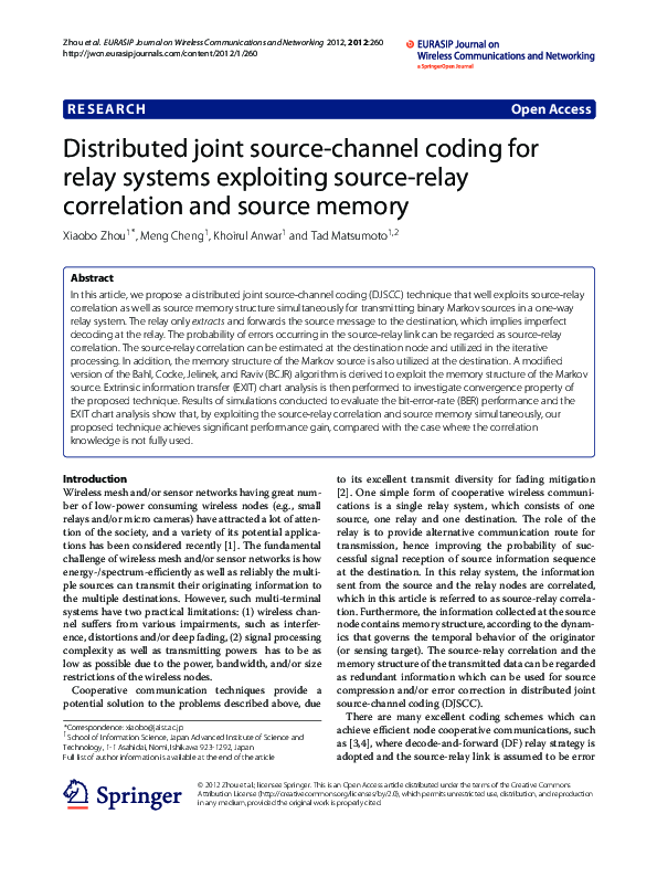 (PDF) Distributed joint source-channel coding for relay systems exploiting spatial and temporal ...