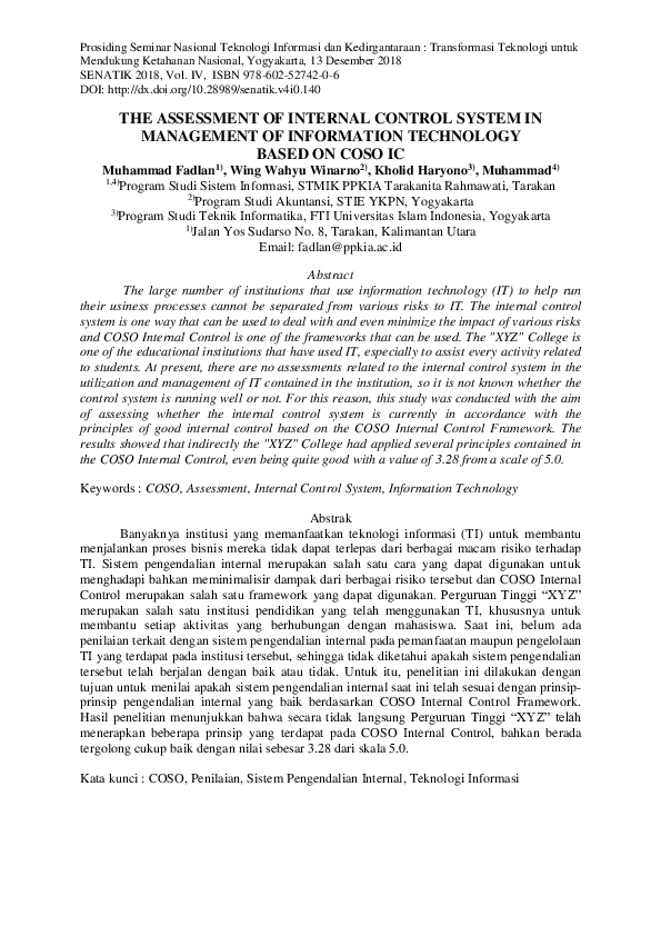 (PDF) The Assessment of Internal Control System in Management of Information Technology Based on ...