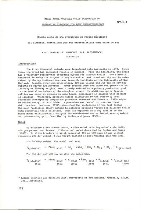 (PDF) Mixed model multiple trait evaluation of Australian Simmental for beef characteristics