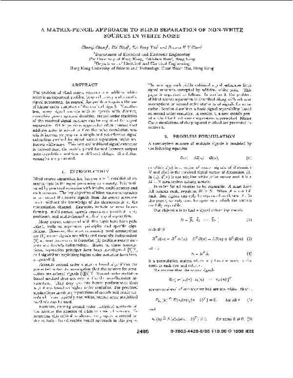 (PDF) A matrix-pencil approach to blind separation of non-white sources in white noise