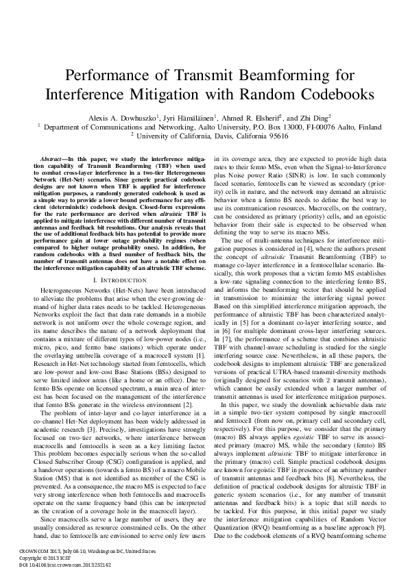 Pdf Performance Of Transmit Beamforming For Interference Mitigation