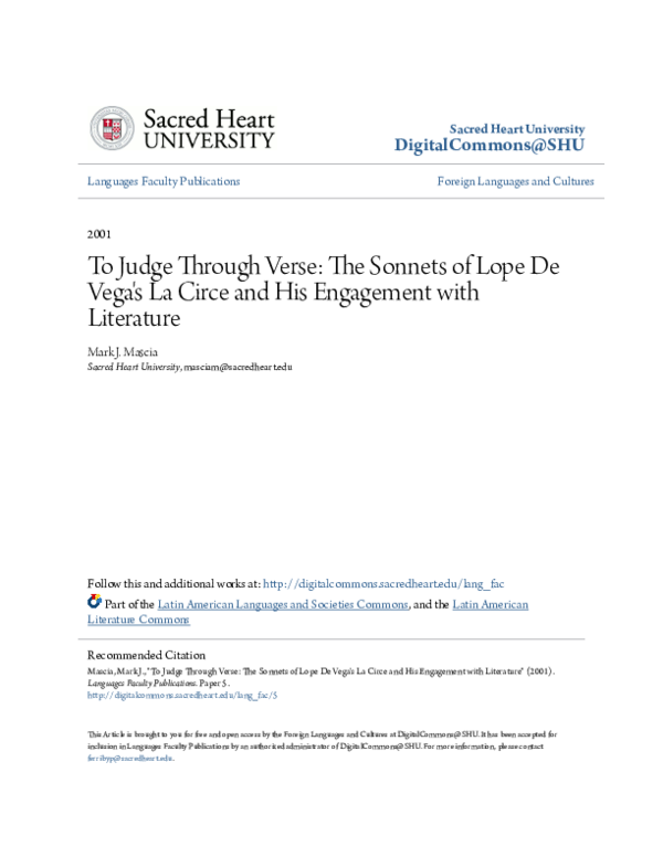 (PDF) To Judge Through Verse: the Sonnets of Lope de Vega’s La Circe ...