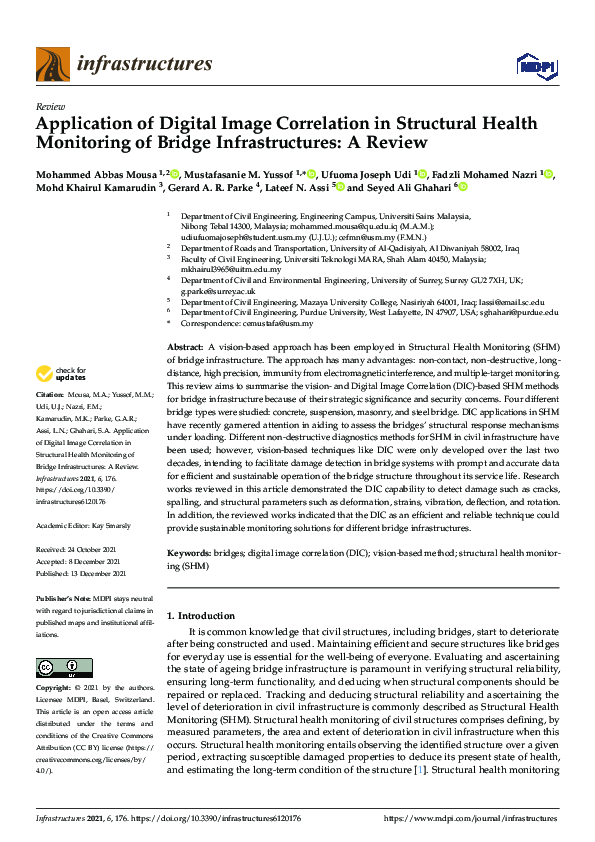 Pdf Application Of Digital Image Correlation In Structural Health