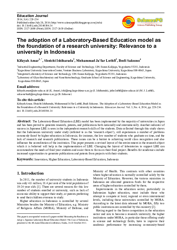 (PDF) The Adoption of a Laboratory-Based Education Model as the ...