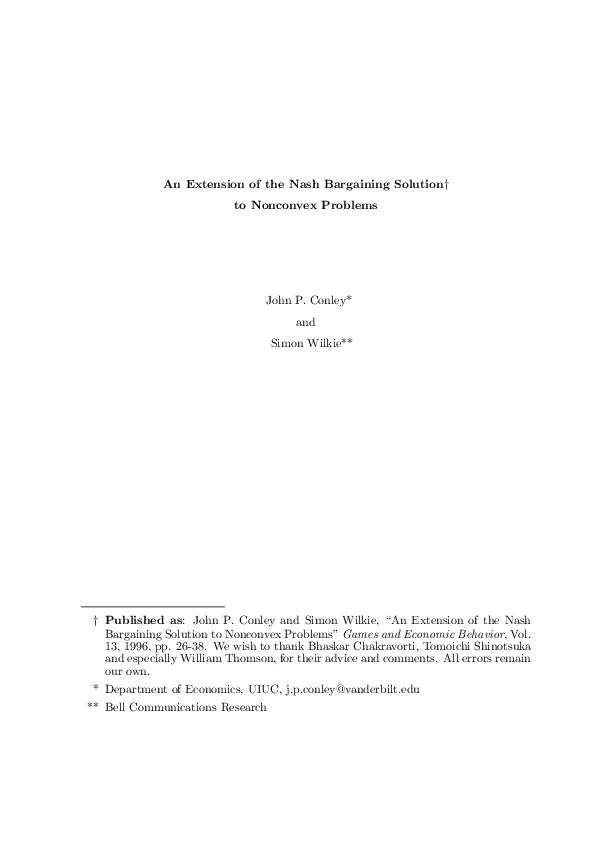 (PDF) An Extension of the Nash Bargaining Solution to Nonconvex Problems