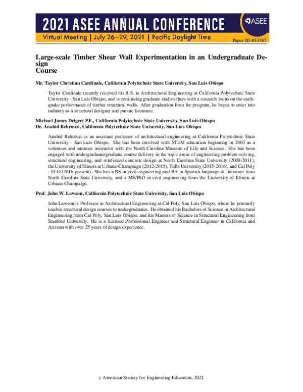 (PDF) Large-scale Timber Shear Wall Experimentation in an Undergraduate ...