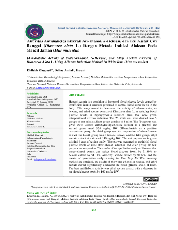 (PDF) Aktivitas Antidiabetes Fraksi n-Heksan, Etil Asetat, dan Air ...
