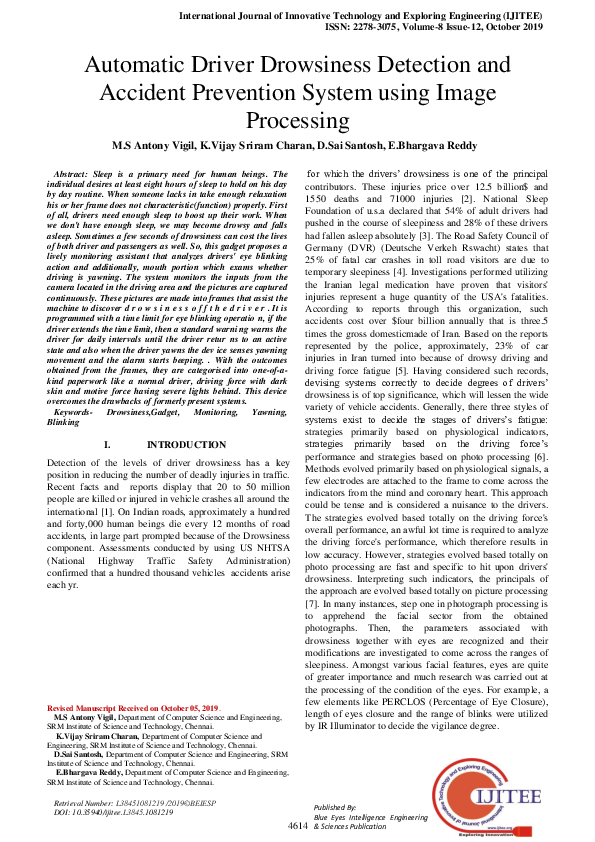 Pdf Automatic Driver Drowsiness Detection And Accident Prevention System Using Image Processing