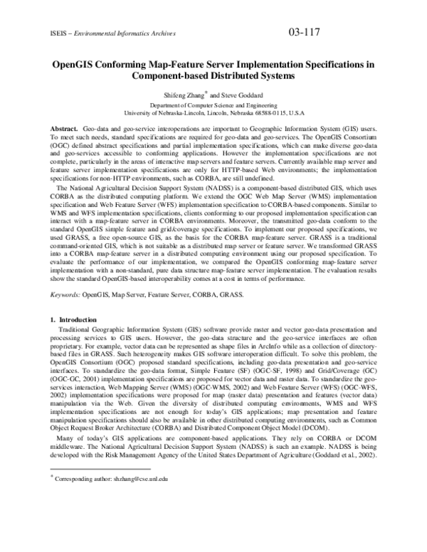 Pdf Opengis Conforming Map Feature Server Implementation Specifications In Component Based