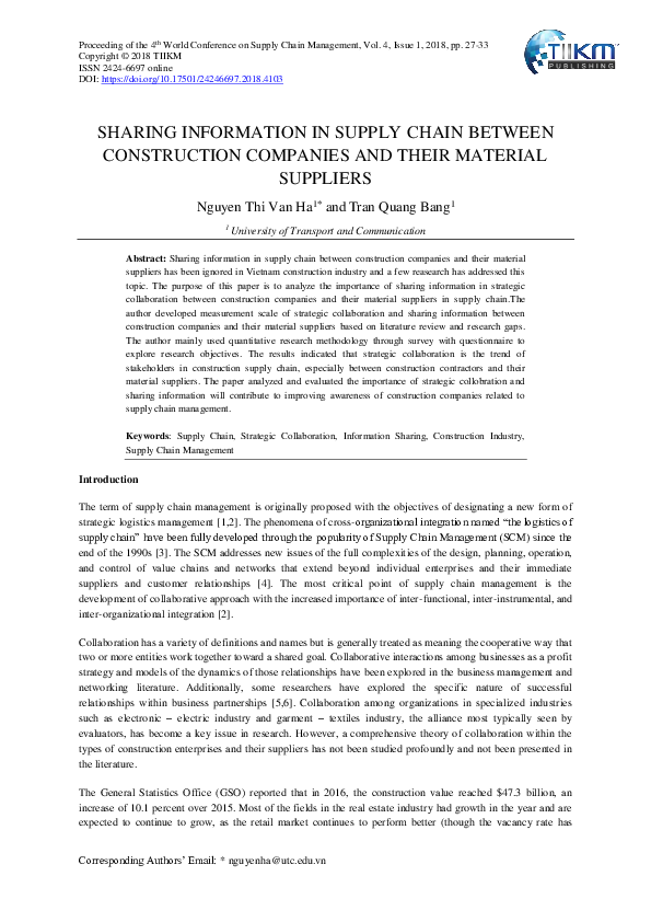 (PDF) Sharing Information in Supply Chain Between Construction ...