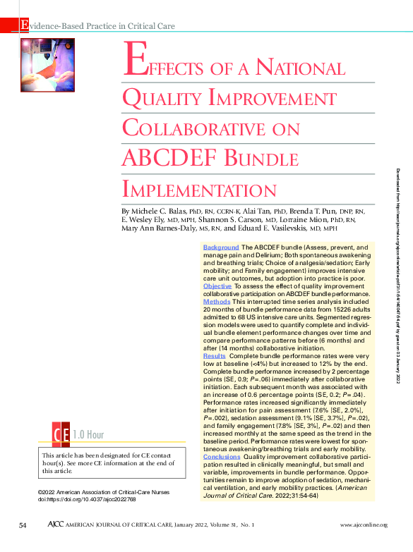 (PDF) Effects of a National Quality Improvement Collaborative on ABCDEF Bundle Implementation
