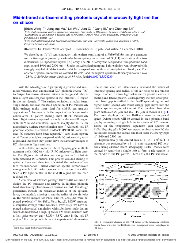 (PDF) Mid-infrared surface-emitting photonic crystal microcavity light emitter on silicon