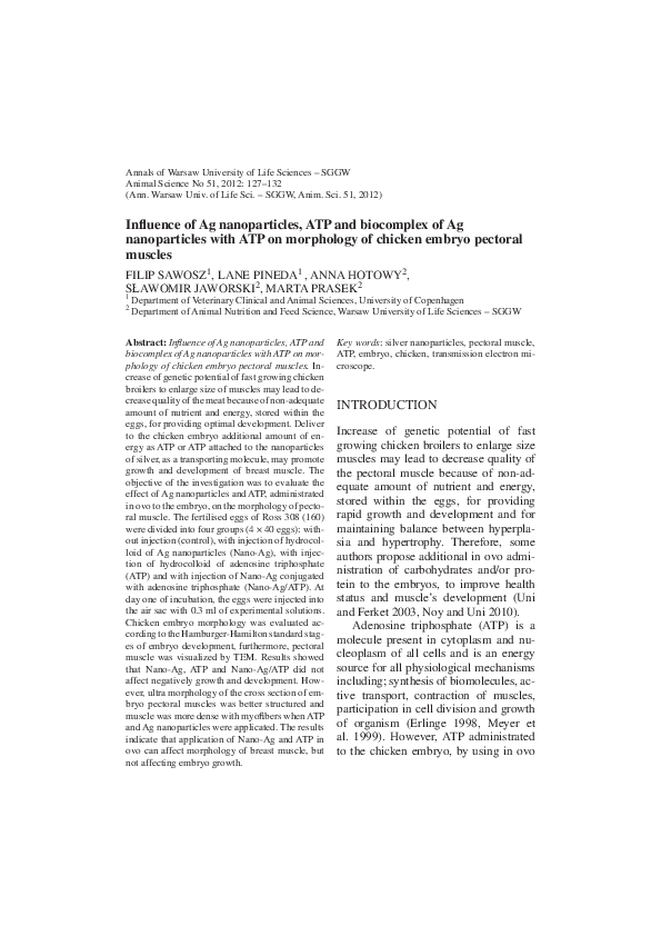 (PDF) Influence of Ag nanoparticles, ATP and biocomplex of Ag ...