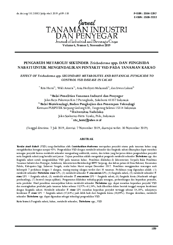 Pdf Effect Of Trichoderma Spp Secondary Metabolites And Botanical Fungicide To Control Vsd