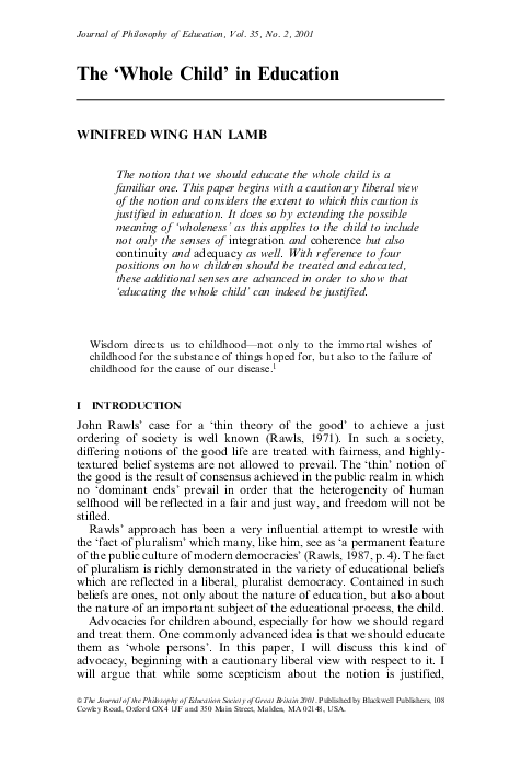 (PDF) The 'Whole Child' in Education