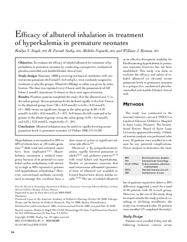 (PDF) Efficacy of albuterol inhalation in treatment of hyperkalemia in ...