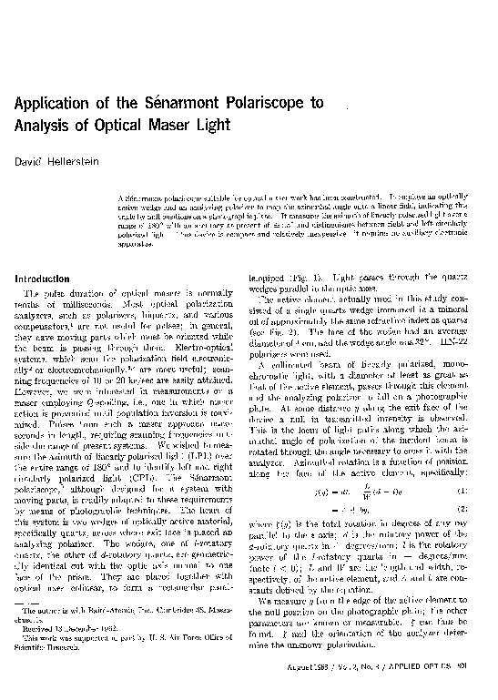 (PDF) Sénarmont Polariscope for Analyzing Optical Maser Light