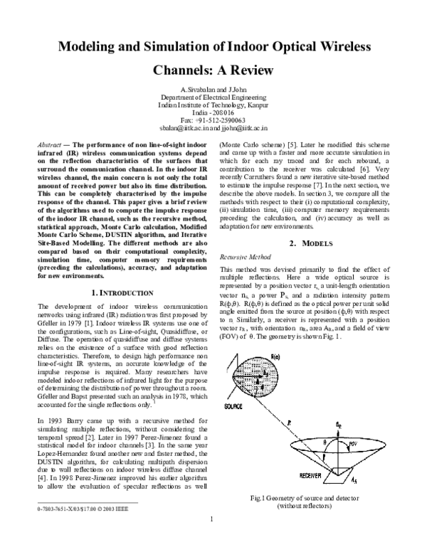 (PDF) Modeling and simulation of indoor optical wireless channels: A review