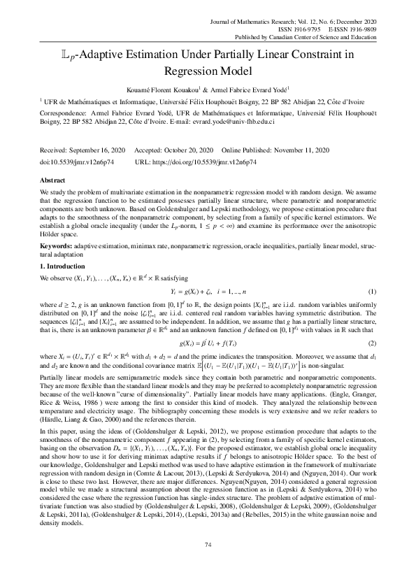 (PDF) Lp-Adaptive Estimation Under Partially Linear Constraint in Regression Model