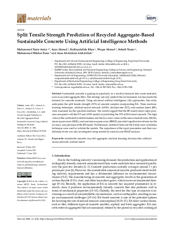 (PDF) Split Tensile Strength Prediction of Recycled Aggregate-Based Sustainable Concrete Using ...