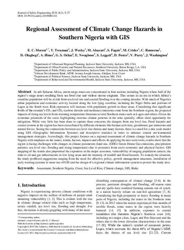 (PDF) Regional Assessment of Climate Change Hazards in Southern Nigeria ...
