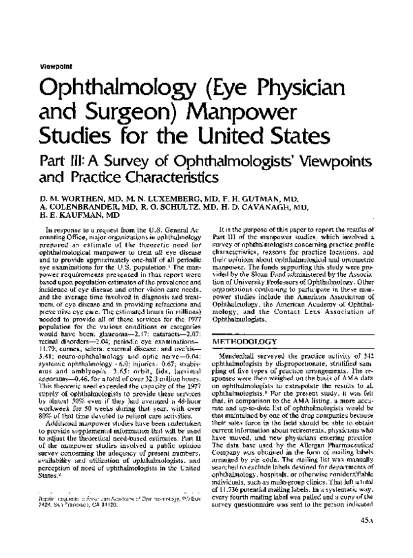 (PDF) Ophthalmology (Eye Physician and Surgeon) Manpower Studies for ...