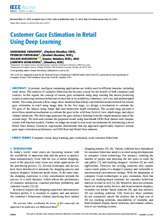 (PDF) Customer Gaze Estimation in Retail Using Deep Learning