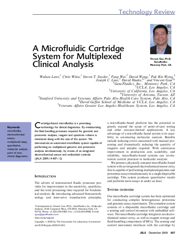 (PDF) A Microfluidic Cartridge System for Multiplexed Clinical Analysis