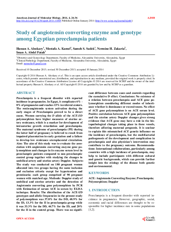 (PDF) Study of angiotensin converting enzyme and genotype among ...