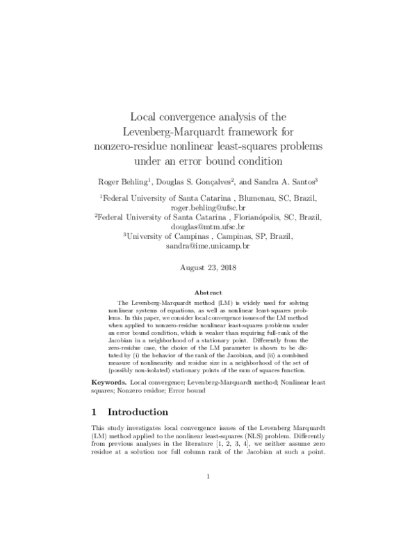 (PDF) Local Convergence Analysis of the Levenberg–Marquardt Framework for Nonzero-Residue ...