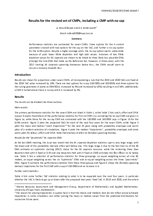 (PDF) Results for the revised set of CMPs, including a CMP with no cap