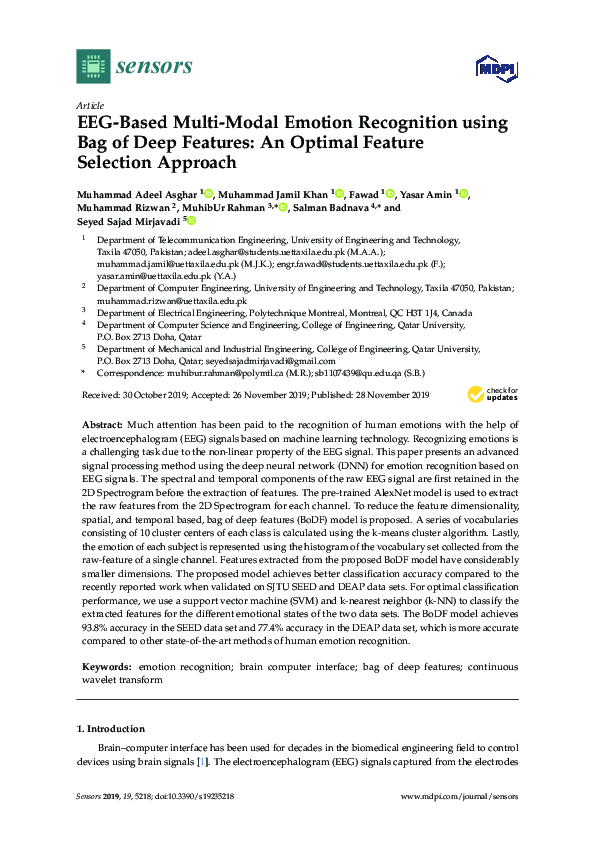 (PDF) EEG-Based Multi-Modal Emotion Recognition using Bag of Deep Features: An Optimal Feature ...