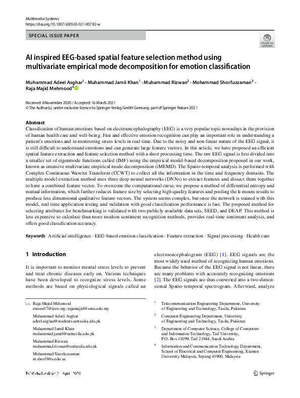 AI inspired EEG-based spatial feature selection method using multivariate empirical mode ...