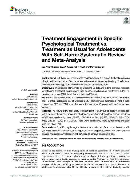 (PDF) Treatment Engagement in Specific Psychological Treatment vs ...