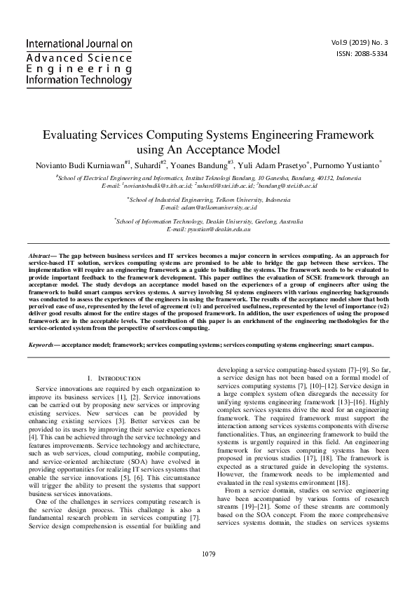 (PDF) Evaluating Services Computing Systems Engineering Framework using An Acceptance Model
