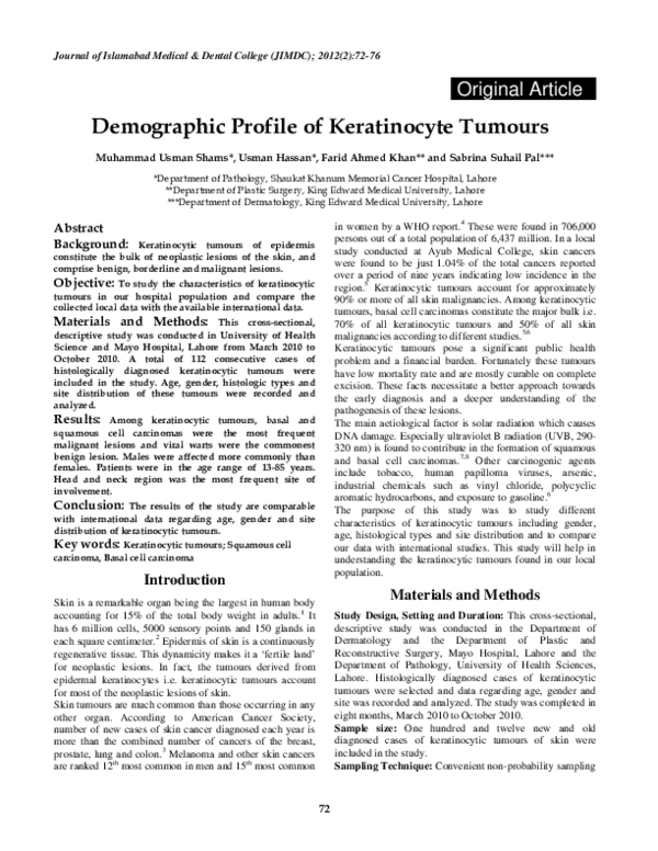 (PDF) Demographic Profile of Keratinocyte Tumours | Usman Shams ...