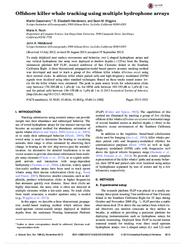 (PDF) Offshore killer whale tracking using multiple hydrophone arrays