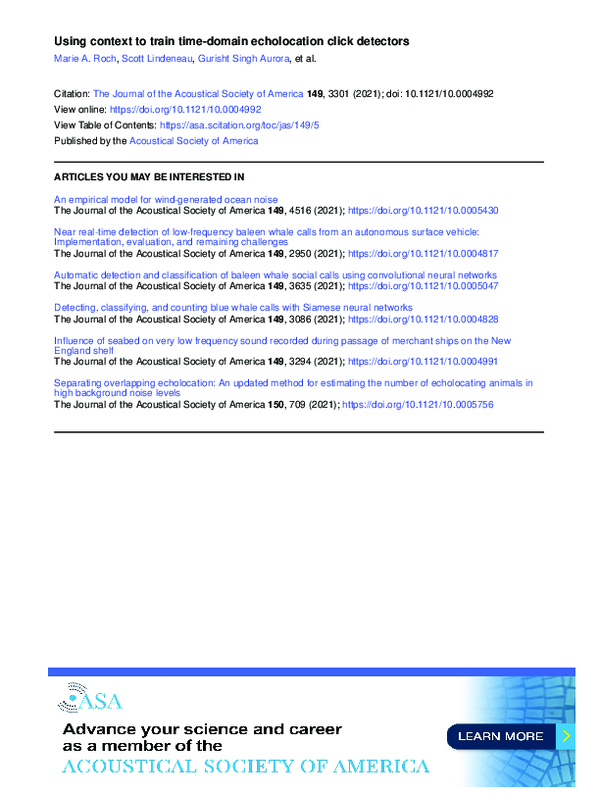 Pdf Using Context To Train Time Domain Echolocation Click Detectors